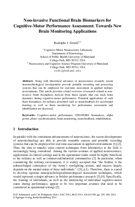 (PDF) Non-invasive Functional Brain Biomarkers for Cognitive-Motor ...