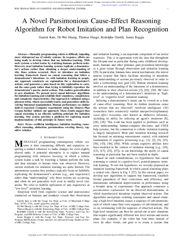 (PDF) A Novel Parsimonious Cause-Effect Reasoning Algorithm for Robot Imitation and Plan Recognition