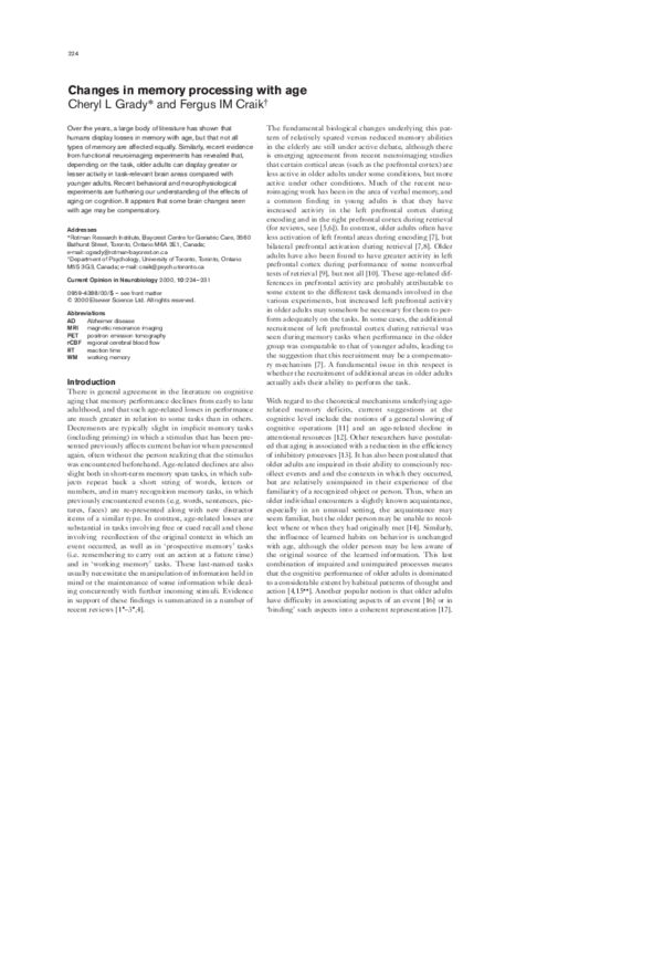 (PDF) Changes in memory processing with age