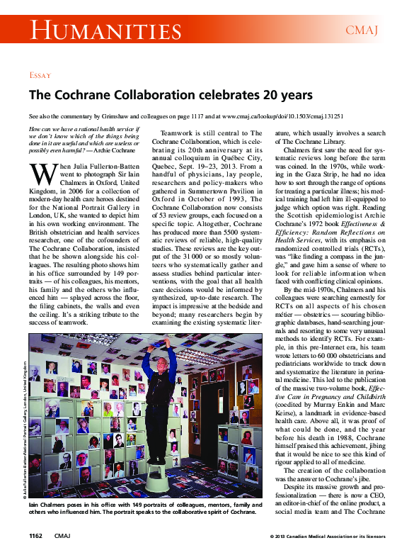 (PDF) The Cochrane Collaboration celebrates 20 years | Alan Cassels ...