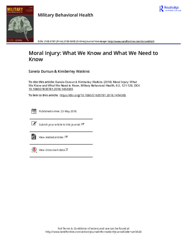 (PDF) Moral Injury: What We Know and What We Need to Know