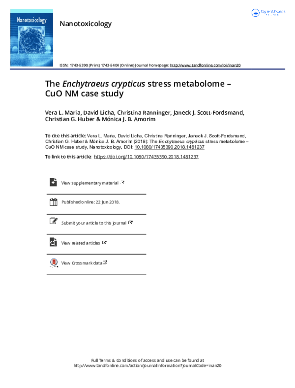 (PDF) The Enchytraeus crypticus stress metabolome - CuO NM case study