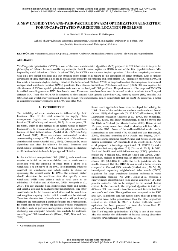 Pdf A New Hybrid Yin Yang Pair Particle Swarm Optimization Algorithm