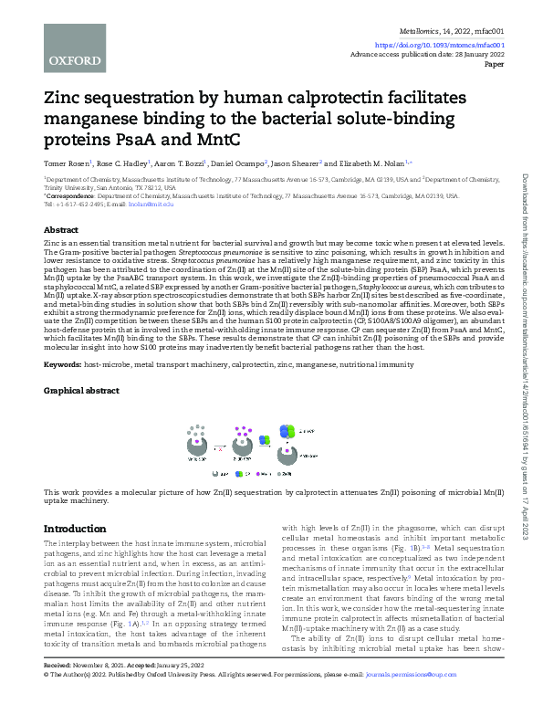 (PDF) Zinc sequestration by human calprotectin facilitates manganese ...