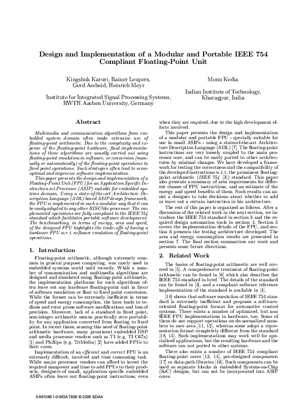 (PDF) Design and Implementation of a Modular and Portable IEEE 754 ...