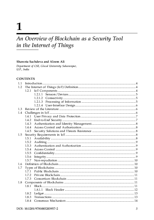 (PDF) An Overview of Blockchain as a Security Tool in the Internet of Things