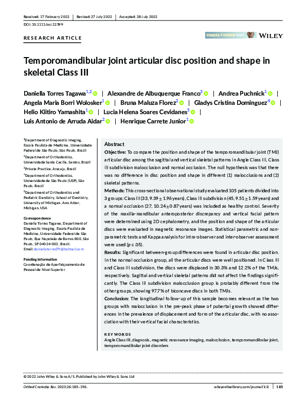 (PDF) Temporomandibular joint articular disc position and shape in ...