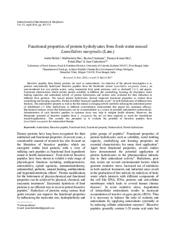 (PDF) Functional properties of protein hydrolysates from fresh water ...
