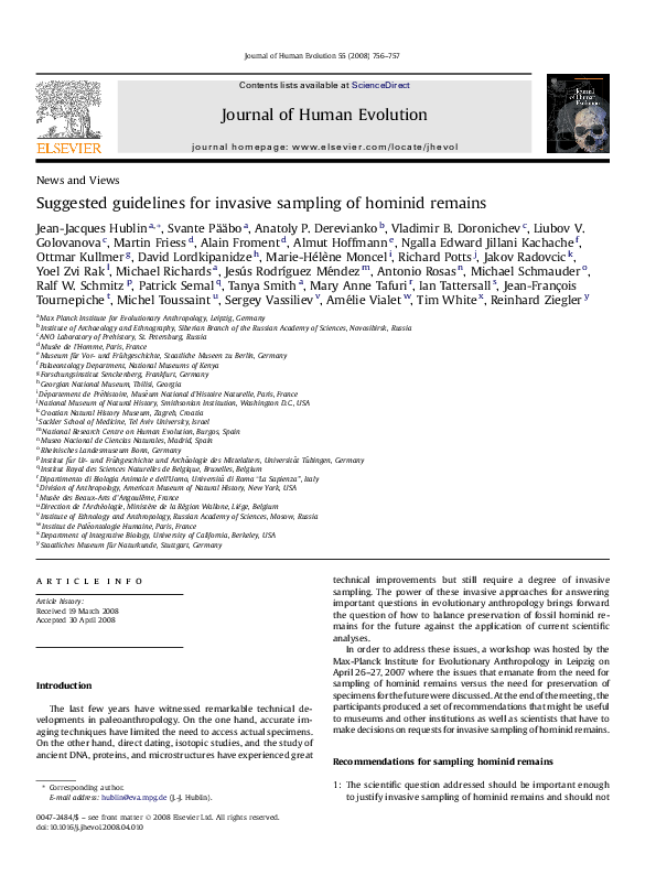 (PDF) Suggested guidelines for invasive sampling of hominid remains ...