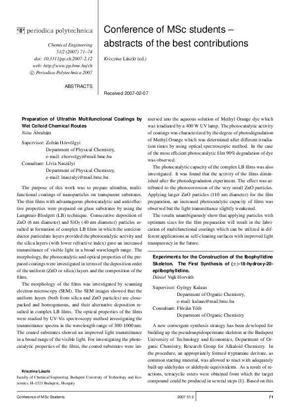 (PDF) Conference of MSc students – abstracts of the best contributions