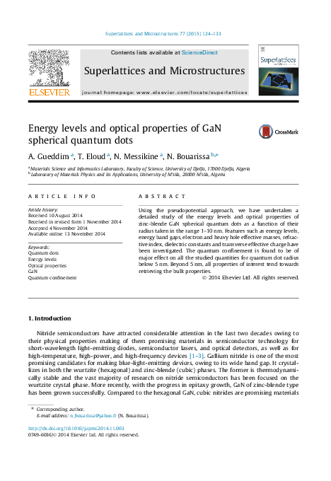 (PDF) Energy levels and optical properties of GaN spherical quantum dots