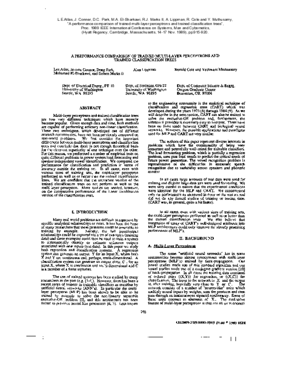 (PDF) A performance comparison of trained multilayer perceptrons and trained classification trees
