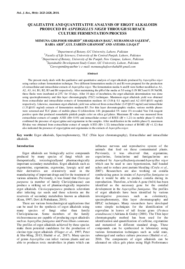 (PDF) Qualitative and Quantitative Analysis of Ergot Alkaloids Produced ...