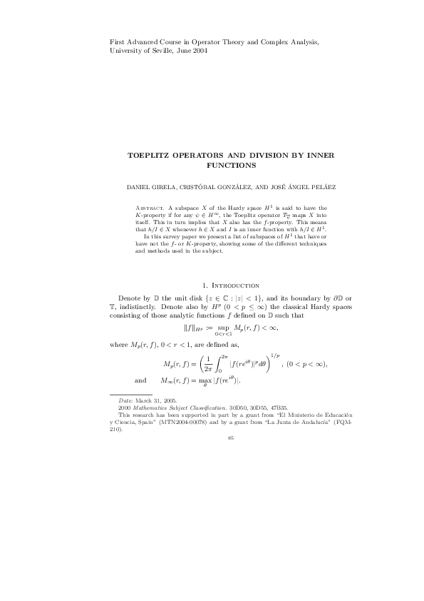 (PDF) First Advanced Course in Operator Theory and Complex Analysis ...