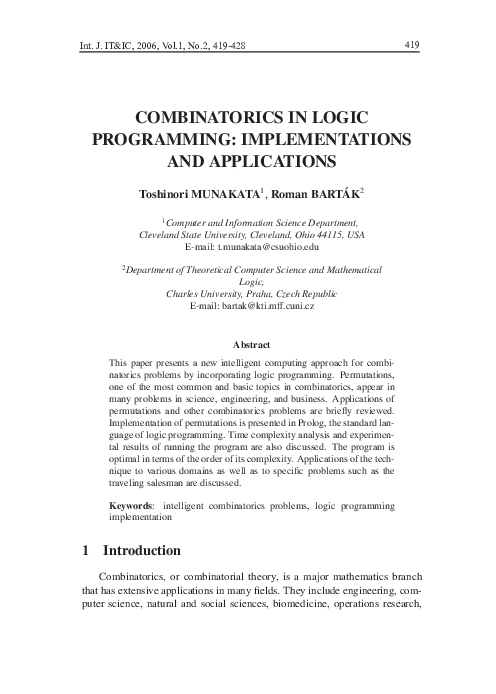 (PDF) Combinatorics in Logic Programming: Implementations and Applications