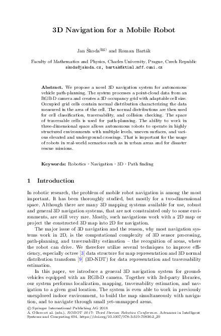 Pdf 3d Navigation For A Mobile Robot
