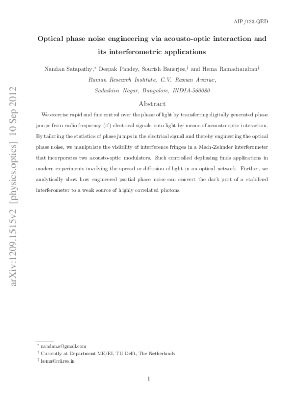 (PDF) Optical phase noise engineering via acousto-optic interaction and ...