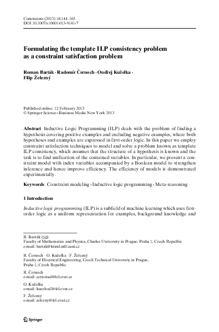 (PDF) Formulating the template ILP consistency problem as a constraint ...