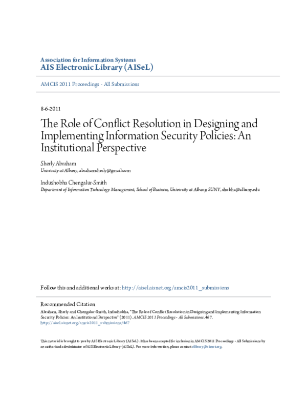(PDF) The Role of Conflict Resolution in Designing and Implementing Information Security ...