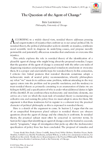 (PDF) The Question of the Agent of Change*