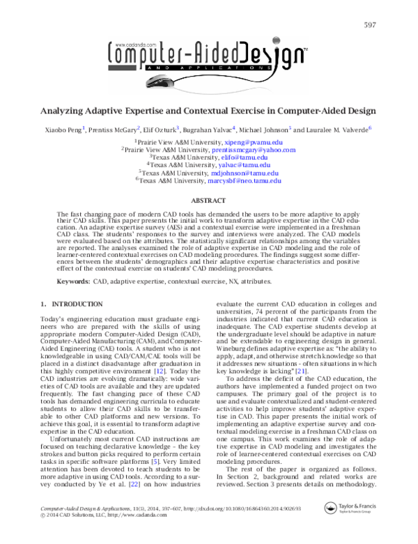 (PDF) 597 Analyzing Adaptive Expertise and Contextual Exercise in Computer-Aided Design