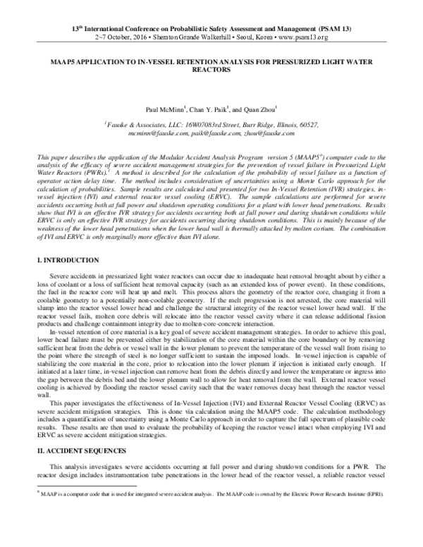 (PDF) Maap 5 Application to In-Vessel Retention Analysis for Pressurized Light Water Reactors