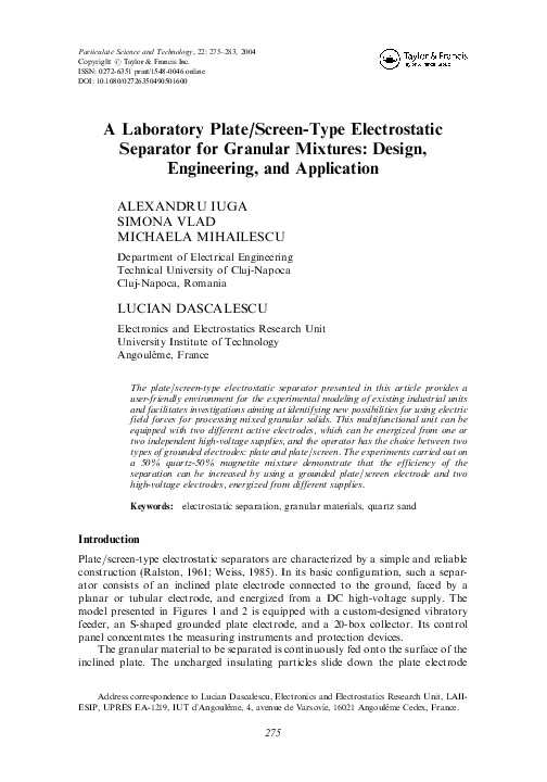 (PDF) A Laboratory Plate/Screen-Type Electrostatic Separator for ...