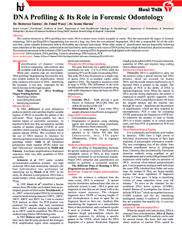 (PDF) DNA Profiling & Its Role in Forensic Odontology