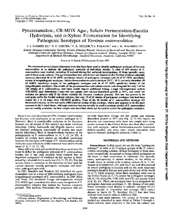 (PDF) Pyrazinamidase, CR-MOX agar, salicin fermentation-esculin ...