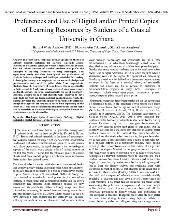 (PDF) Preferences and Use of Digital and/or Printed Copies of Learning ...