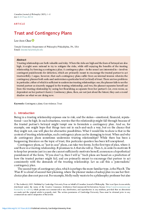 (PDF) Trust and Contingency Plans
