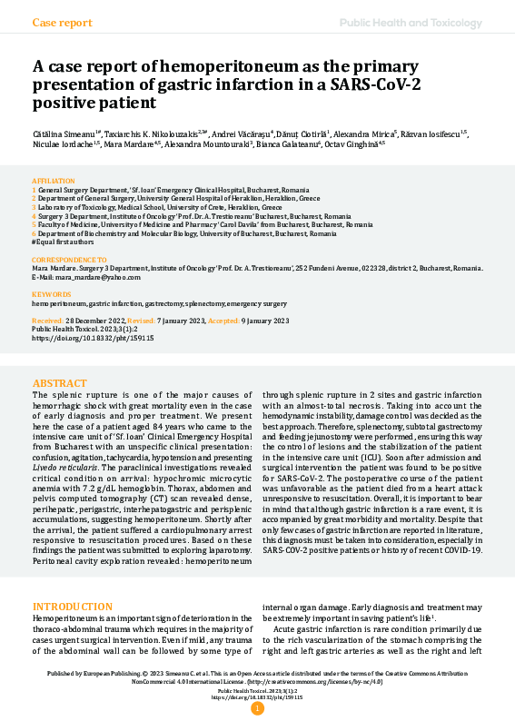(PDF) A case report of hemoperitoneum as the primary presentation of ...