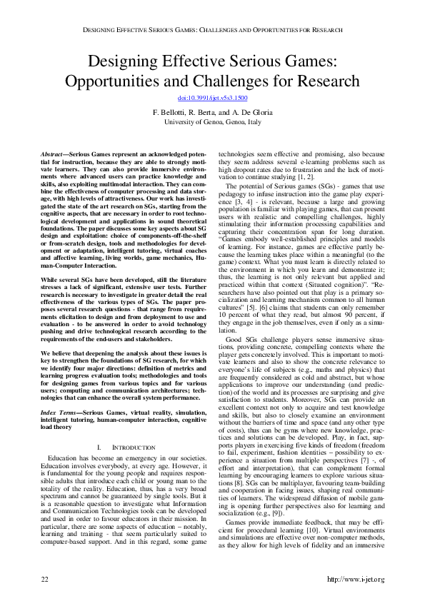 (PDF) Designing Effective Serious Games: Opportunities and Challenges for Research
