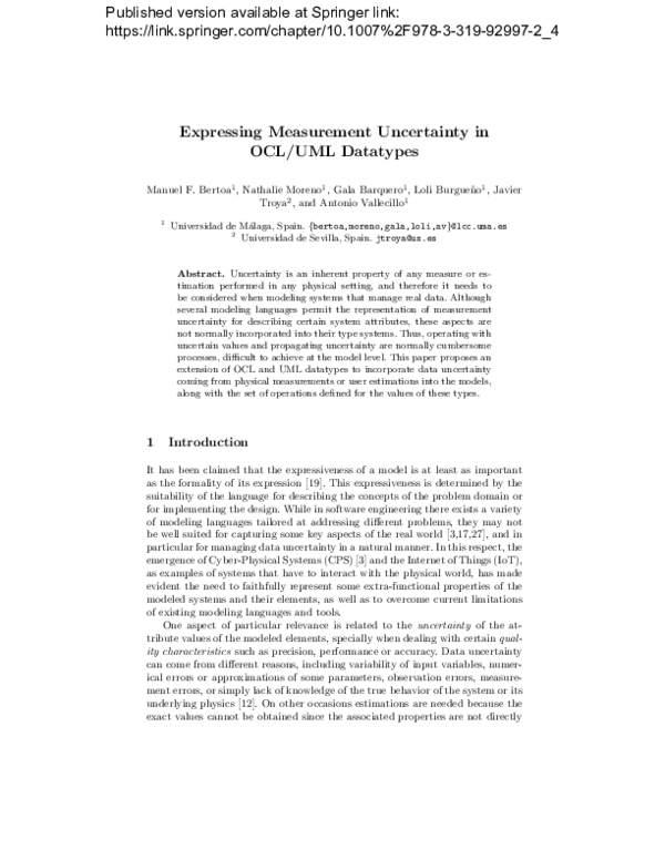 (PDF) Expressing Measurement Uncertainty in OCL/UML Datatypes