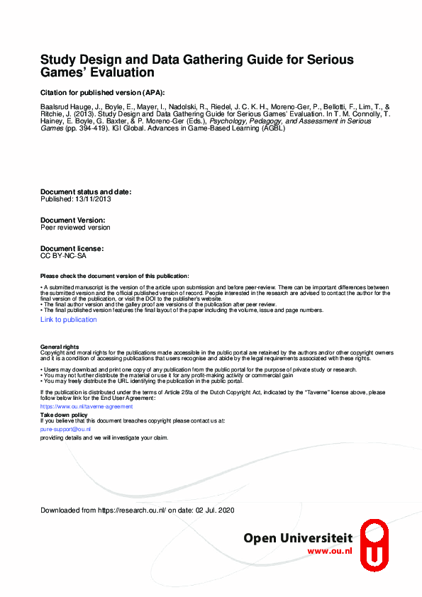 (PDF) Study Design and Data Gathering Guide for Serious Games’ Evaluation