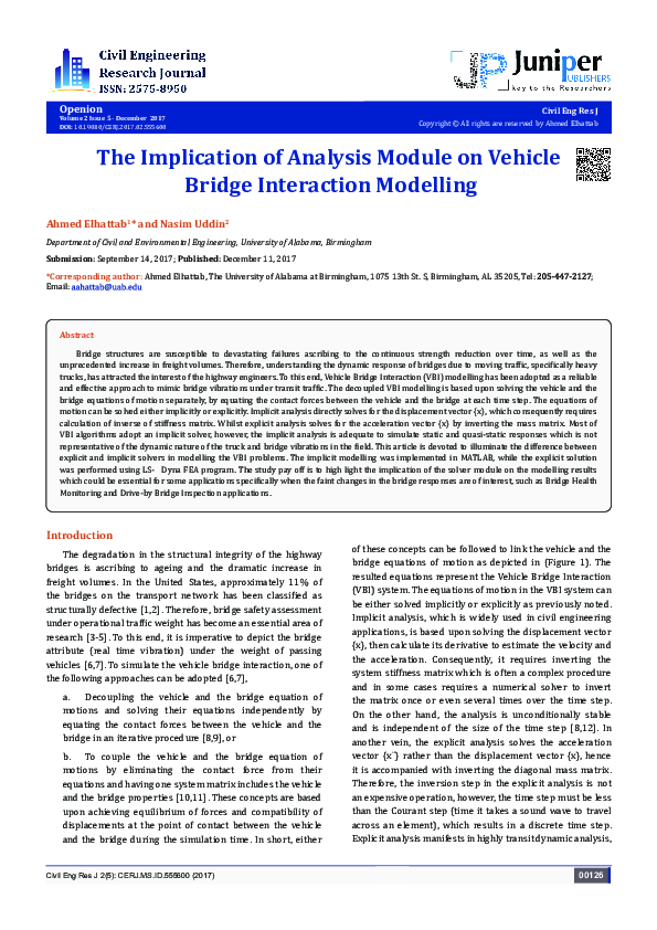 (PDF) The Implication of Analysis Module on Vehicle Bridge Interaction Modelling