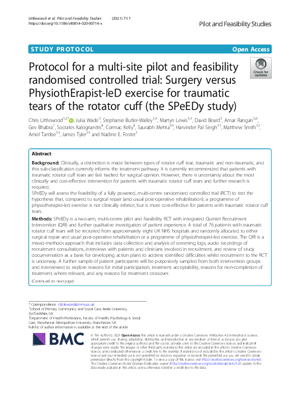 (PDF) Protocol for a multi-site pilot and feasibility randomised ...