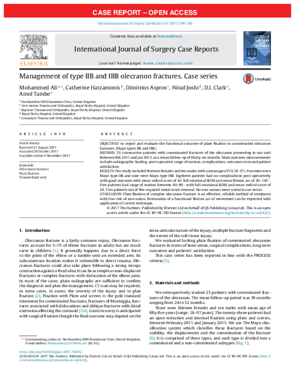 (PDF) Management of type IIB and IIIB olecranon fractures. Case series