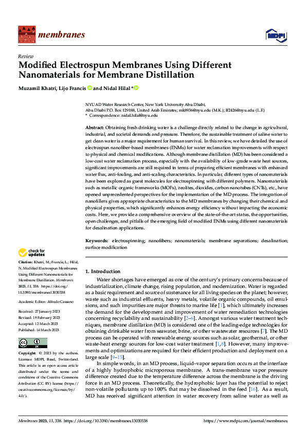 (PDF) Modified Electrospun Membranes Using Different Nanomaterials for Membrane Distillation