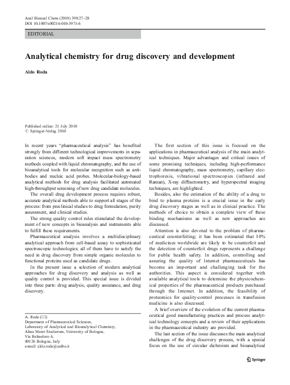 (PDF) Analytical chemistry for drug discovery and development