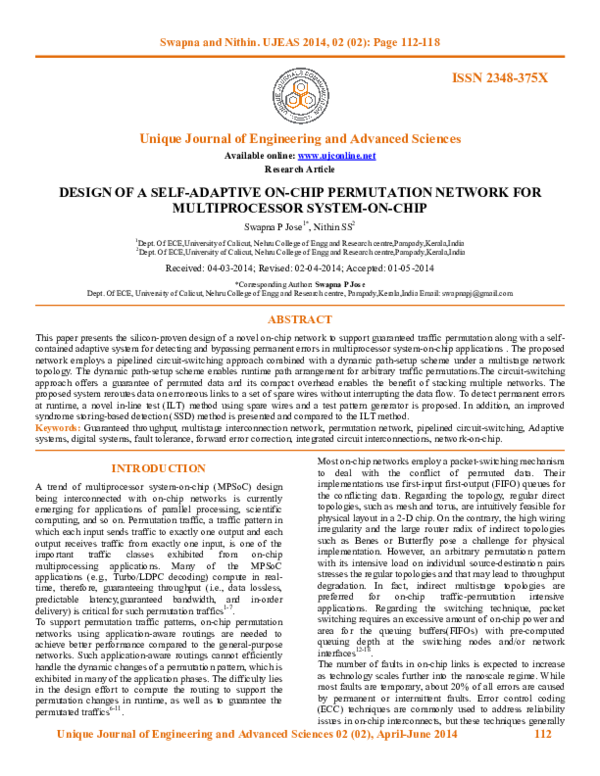 (PDF) Design of a Self-Adaptive On-Chip Permutation Network for Multiprocessor System-On-Chip