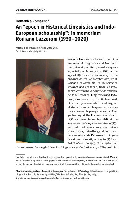 (PDF) An «epoch in Historical Linguistics and Indo-European scholarship ...