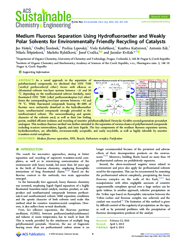 (PDF) Medium Fluorous Separation Using Hydrofluoroether and Weakly ...