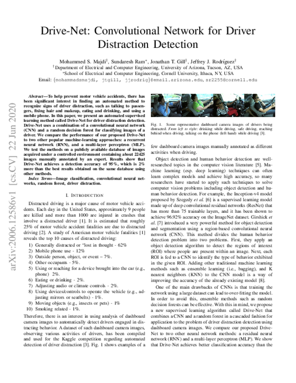 (PDF) Drive-Net: Convolutional Network for Driver Distraction Detection