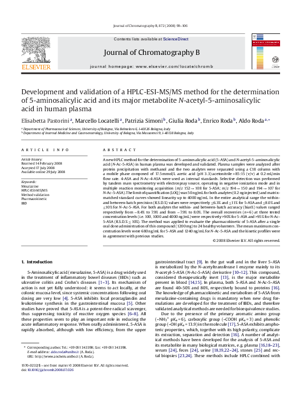 (PDF) Development and validation of a HPLC-ESI-MS/MS method for the determination of 5 ...