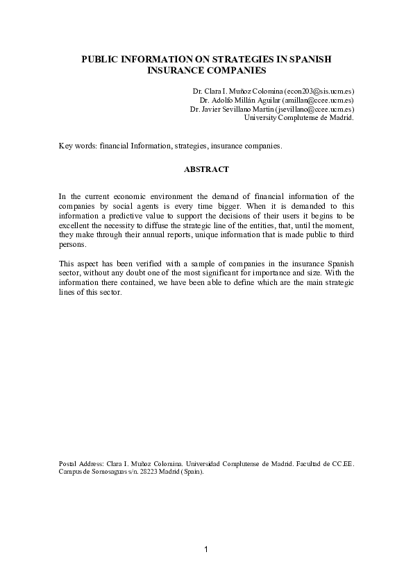 (PDF) Public information on strategies in Spanish insurance companies