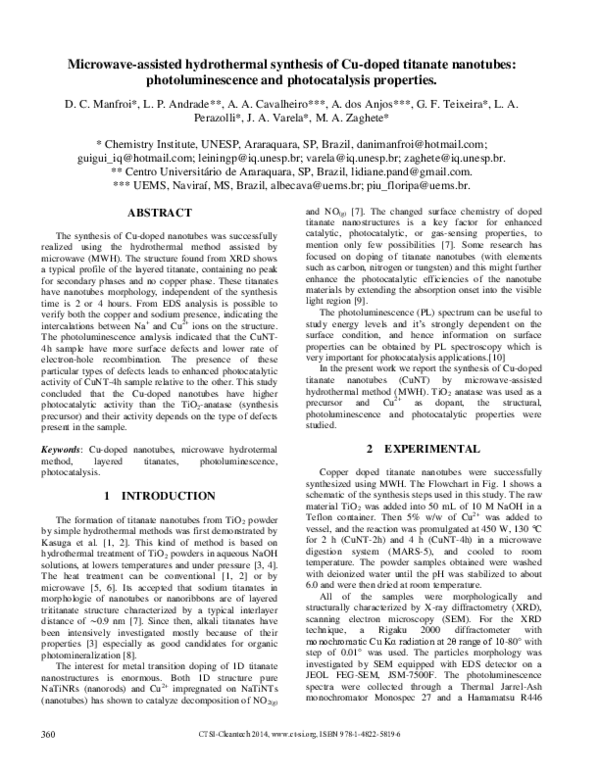 (PDF) Microwave-assisted hydrothermal synthesis of Cu-doped titanate ...
