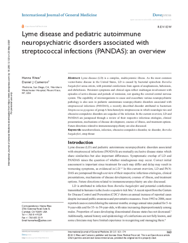 (PDF) Lyme disease and pediatric autoimmune neuropsychiatric disorders ...