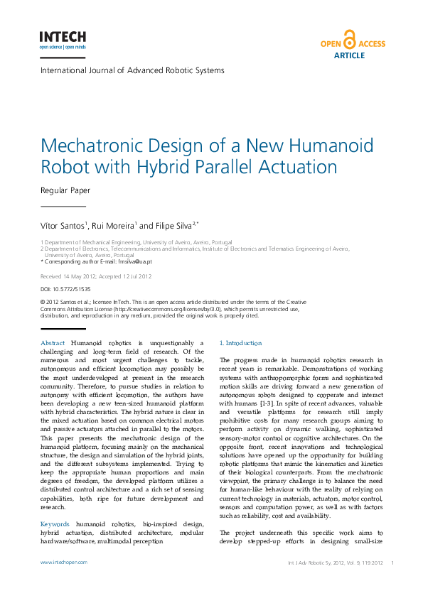(PDF) Mechatronic Design of a New Humanoid Robot with Hybrid Parallel Actuation