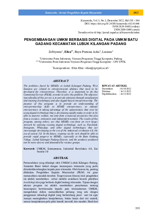 (PDF) Pengembangan Umkm Berbasis Digital Pada Umkm Batu Gadang ...